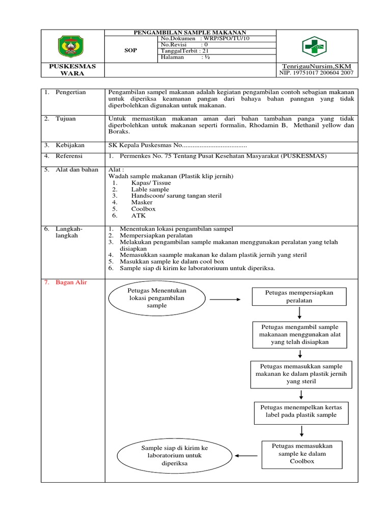 SOP Pengambilan Sample Makanan | PDF