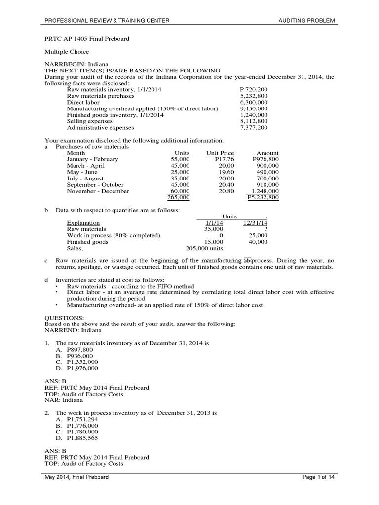 PRTC AP 1405 Final Preboard | PDF | Book Value | Stocks
