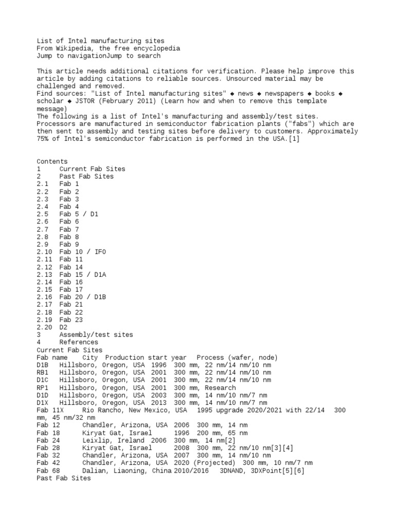 List of Intel Manufacturing Sites | PDF | Intel | Semiconductor Device ...