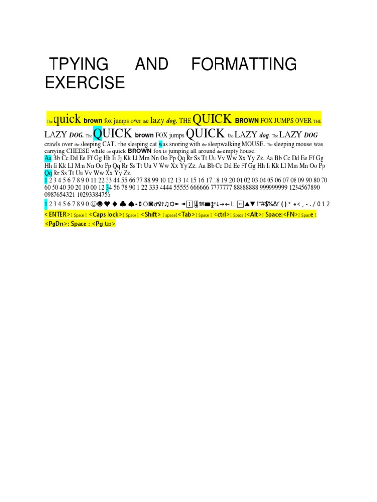 Tpying and Formatting Exercise | PDF | Languages | Language Arts ...