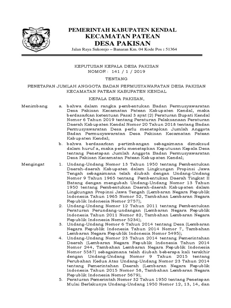 Draft SK Penetapan Jumlah Anggota BPD | PDF