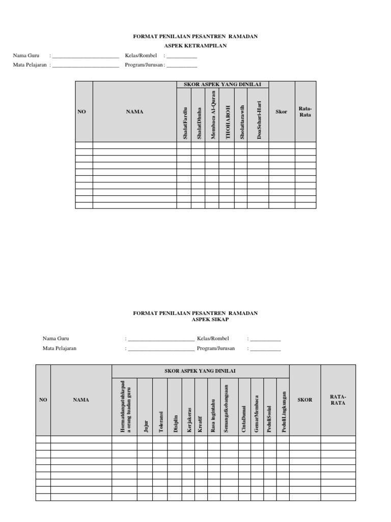 Format Penilaian Pondok Ramadan | PDF