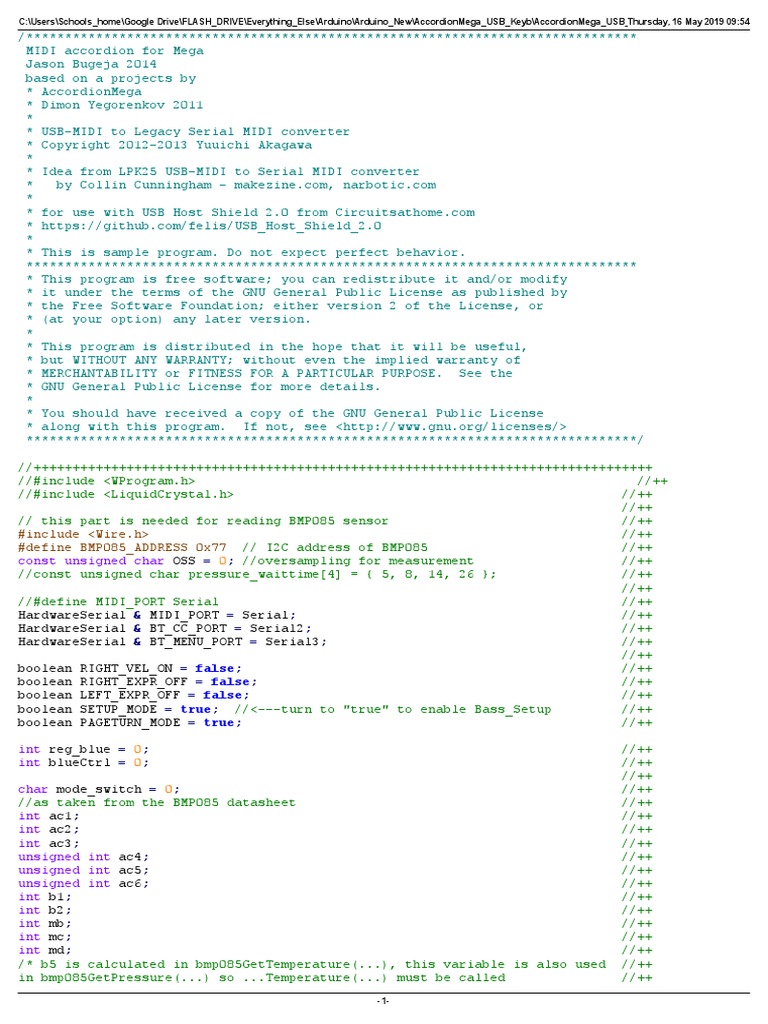 Accordion Arduino Mega Code | PDF | Integer (Computer Science) | Free Software
