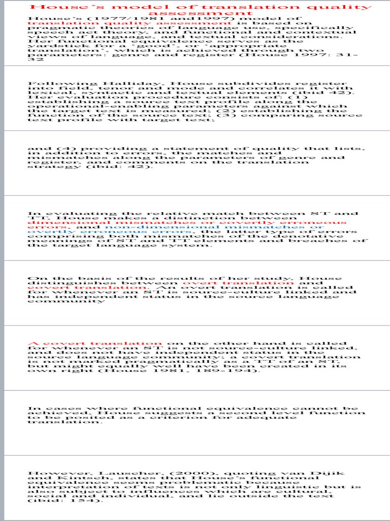 House's Model of Translation Quality Assessment | PDF | Translations ...