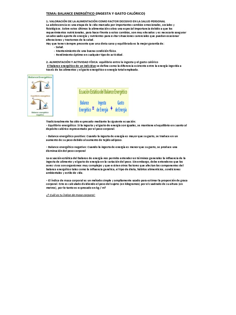Balance Energético - Ingesta y Gasto Calórico | PDF | Dieta | Obesidad