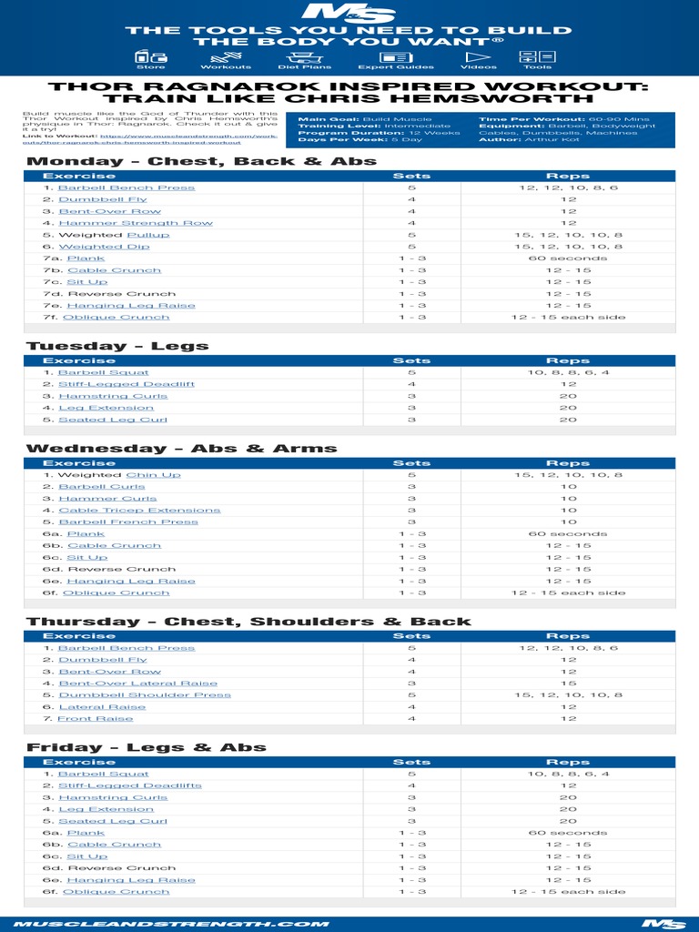 Thor Workout PDF | PDF | Weight Training | Individual Sports