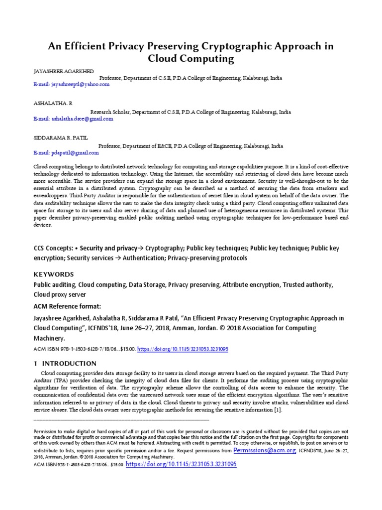 An Efficient Privacy Preserving Cryptographic Approach in Cloud ...