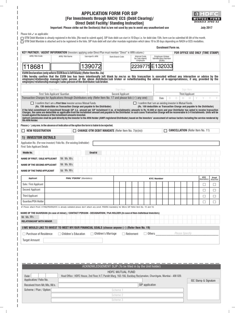 HDFC Sip Form | PDF | Cheque | Financial Services