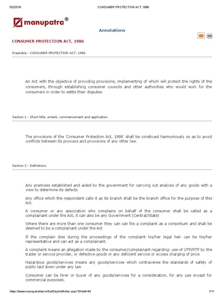 Consumer Protection Act, 1986 (Annotations) | PDF | Consumer Protection ...