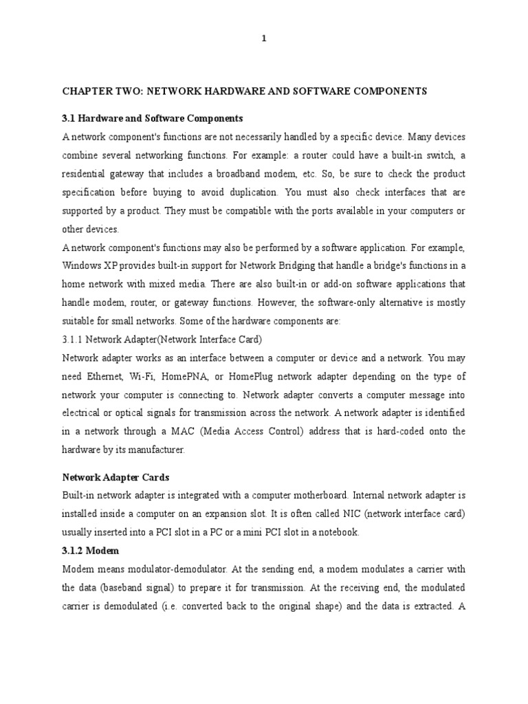 Chapter Two: Network Hardware and Software Components 3.1 Hardware and ...