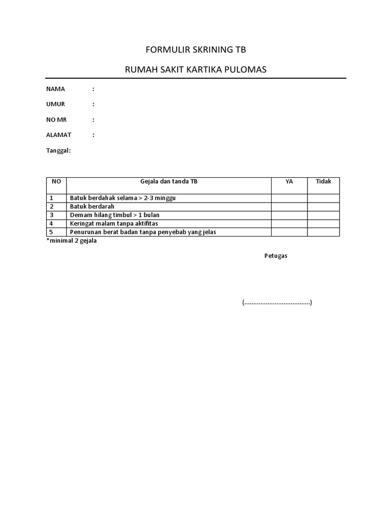 Formulir Skrining TB Rumah Sakit | PDF