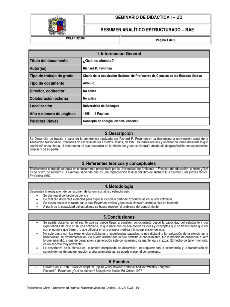 Resumen Analítico Estructurado | PDF | Richard Feynman | Science