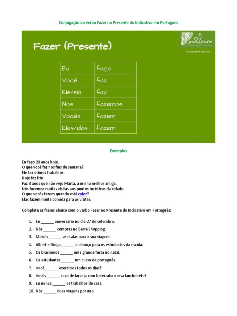 Conjugação do Verbo Fazer no Presente | PDF