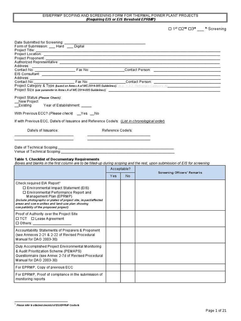 Thermal Power Plant EIS/EPRMP Form | PDF | Environmental Impact ...