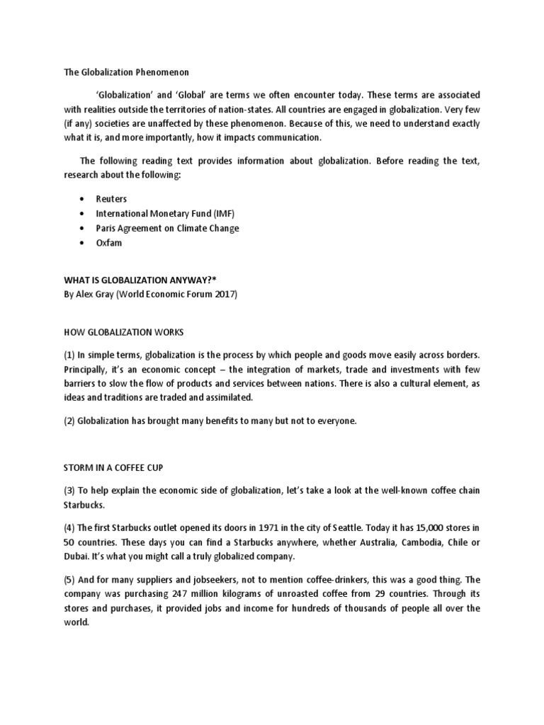 The Globalization Phenomenon 1 | PDF | Starbucks | Globalization