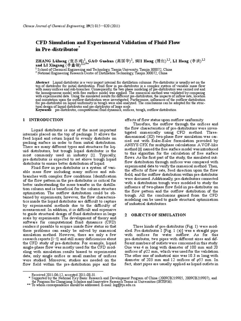CFD Simulation and Experimental Validation of Fluid Flow in Pre-Distributor | PDF | Fluid ...