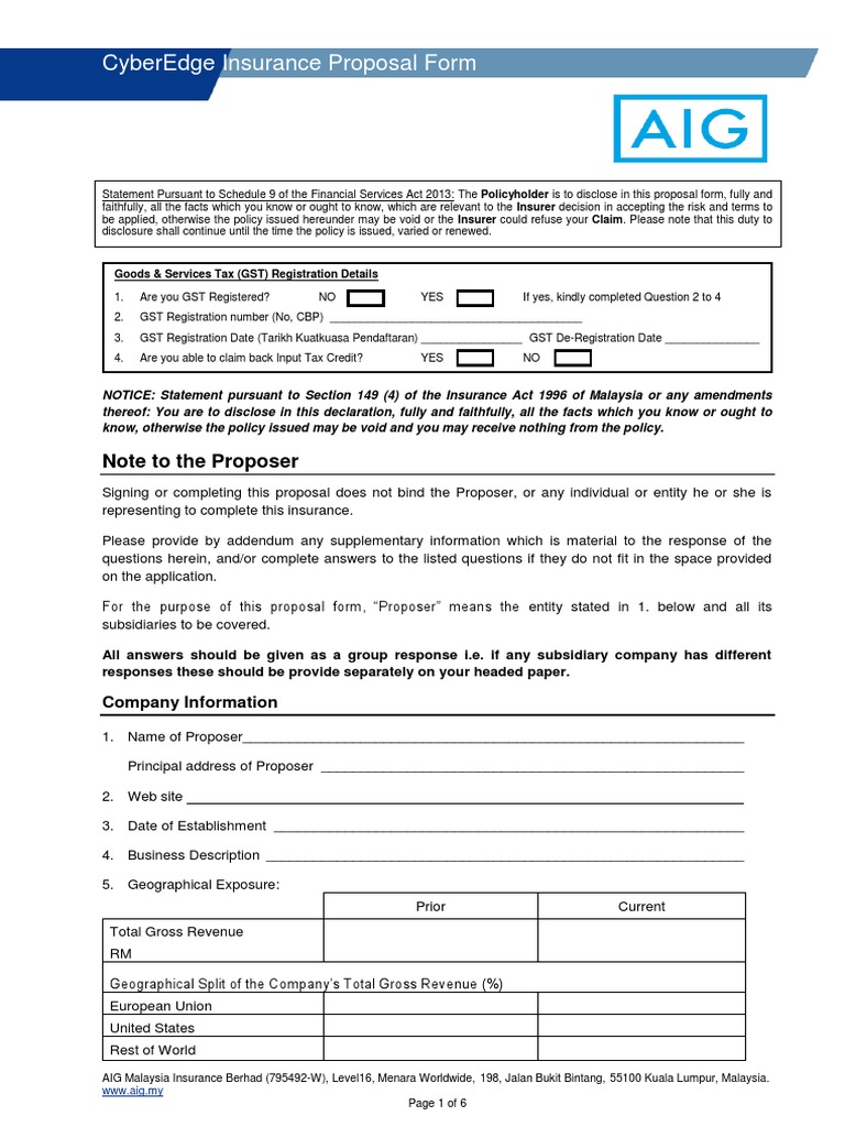 Cyberedge Insurance Proposal Form: Note To The Proposer | Download Free ...