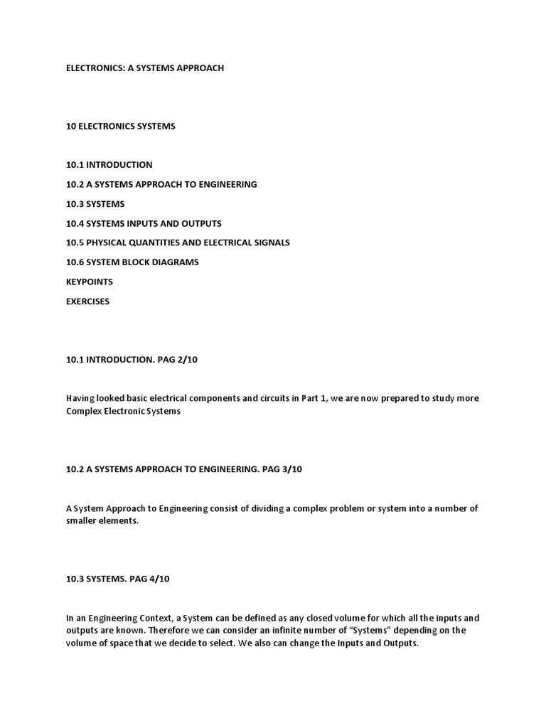 10 Electronic Systems Electronics A Systems Approach Storey Summary ...