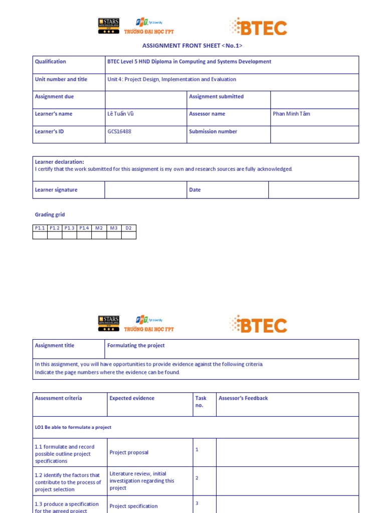 Assignment Front Sheet : Qualification BTEC Level 5 HND Diploma in Computing and Systems ...