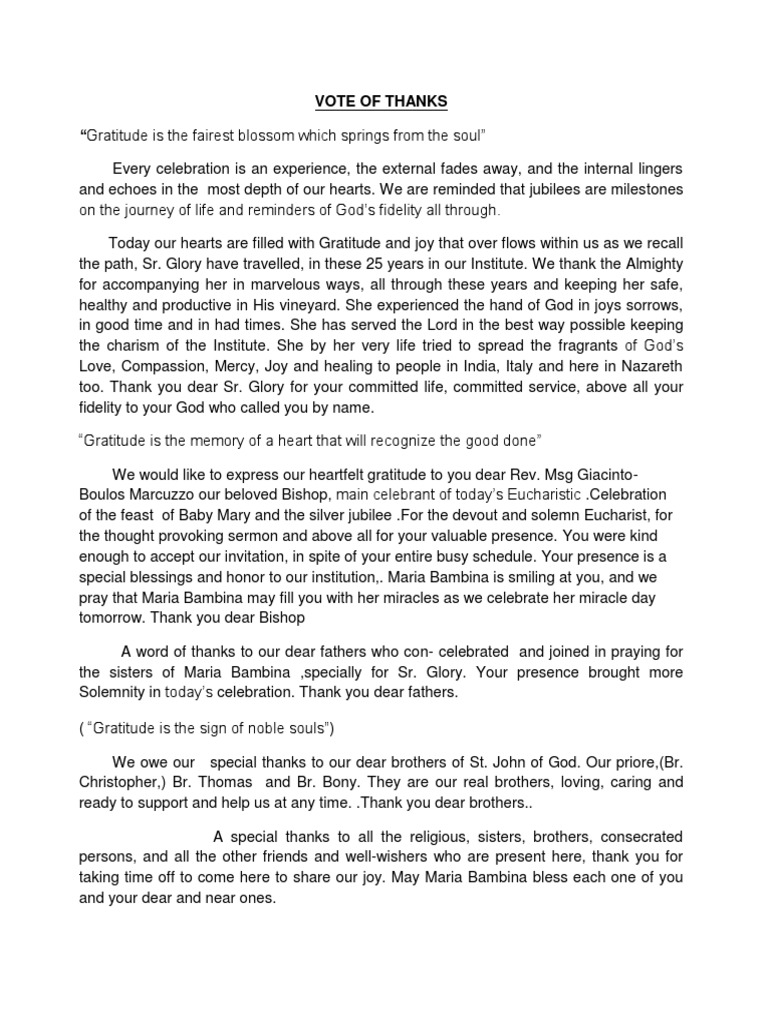 Vote of Thanks | PDF | Gratitude | Love
