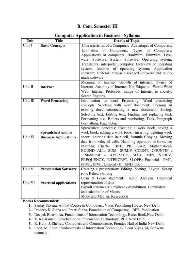 Bcom Sem 3 Comp App PDF | PDF | Spreadsheet | Internet