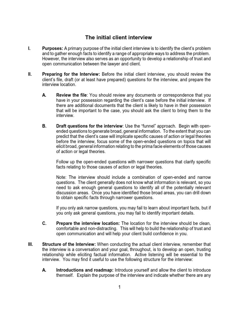 The Initial Client Interview | Download Free PDF | Interview | Question