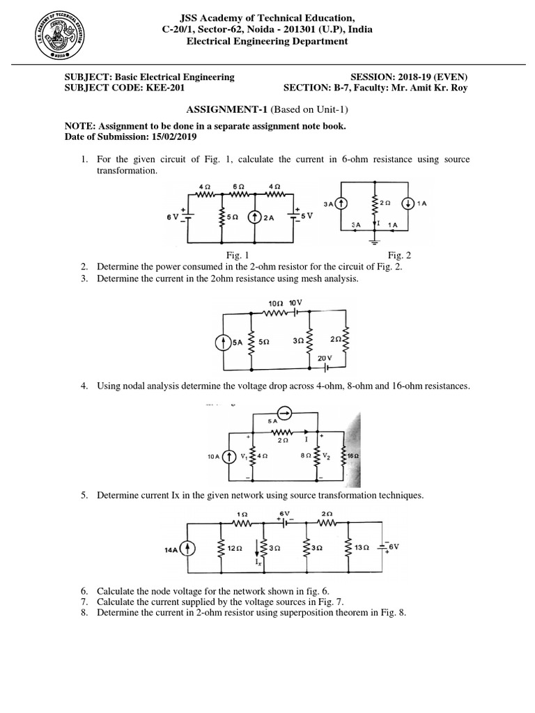 JSS Academy Electrical Engineering Assignment | PDF | Electrical ...