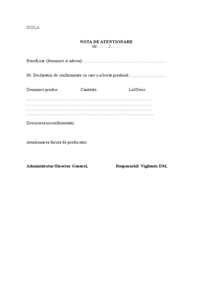 Model Note de Atentionare | PDF