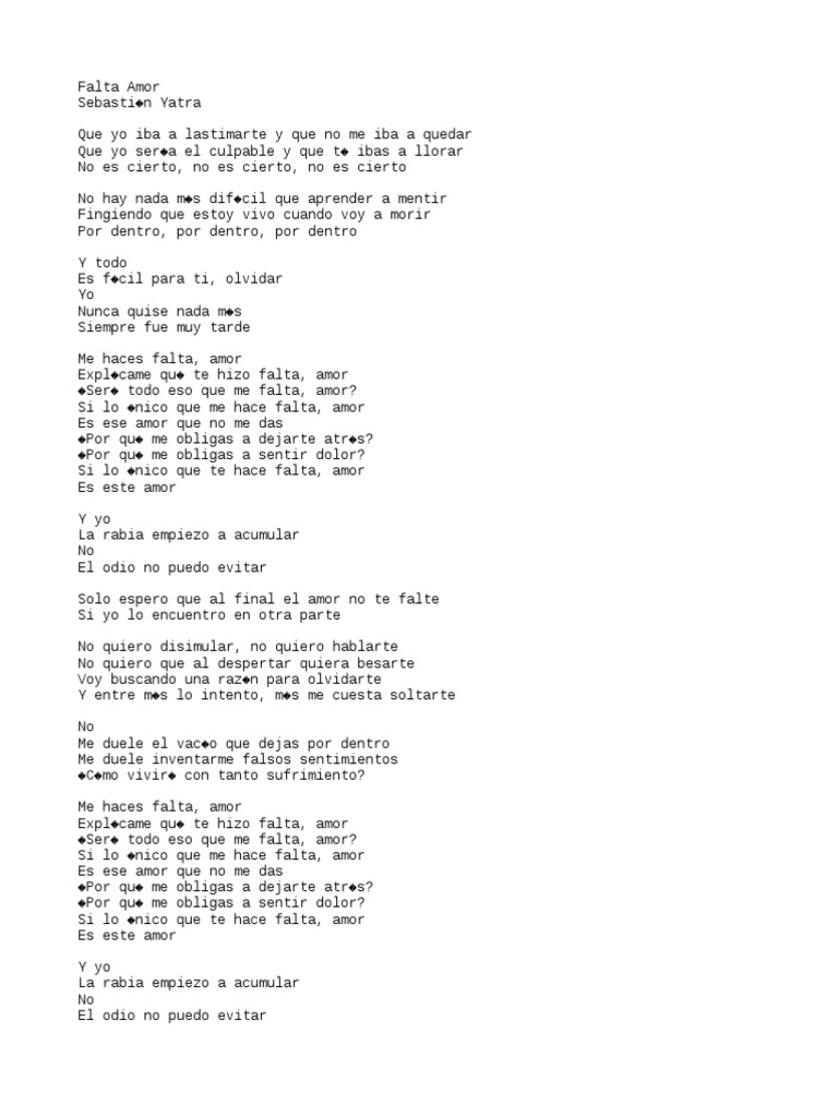 Sebastian Yatra - Falta Amor | PDF