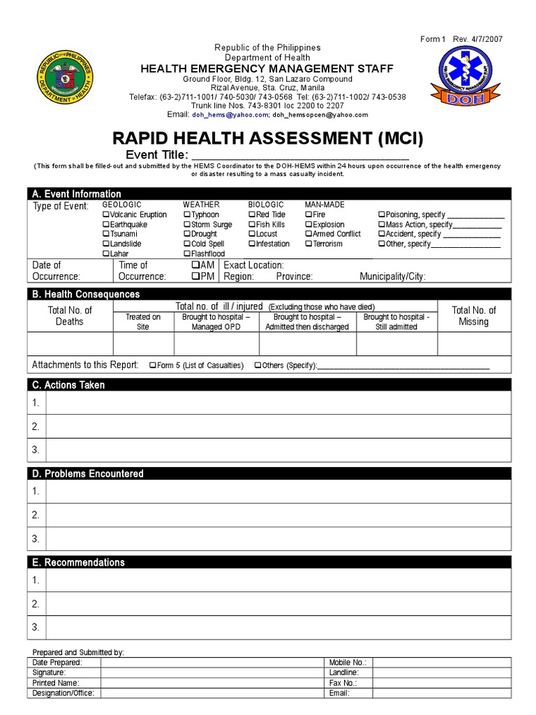 Rapid Health Assessment (Mci) : Event Title | PDF | Emergency ...