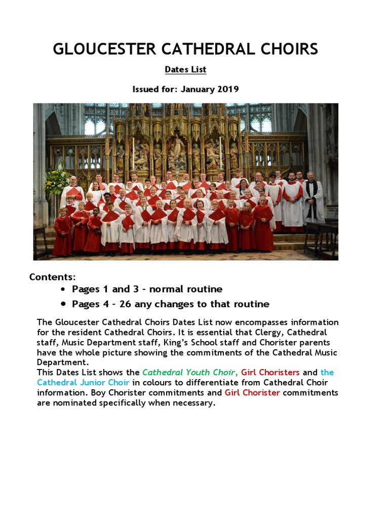 Gloucester Cathedral Choirs: Dates List Issued For: January 2019 | PDF ...