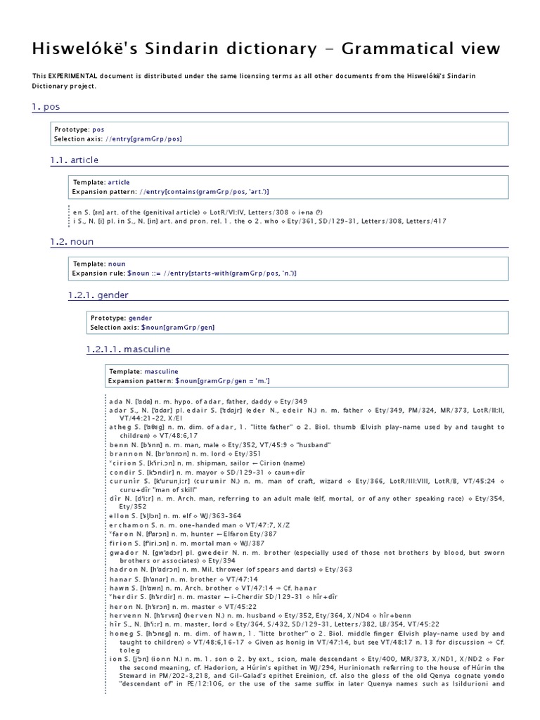 Sindarin Grammar and Vocabulary Guide | PDF | Grammatical Gender ...
