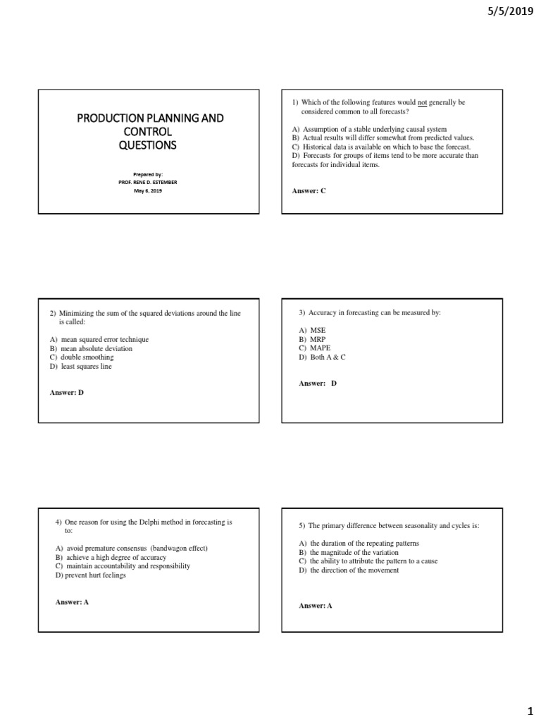 Review Question in PPC Answer Key | PDF | Forecasting | Moving Average