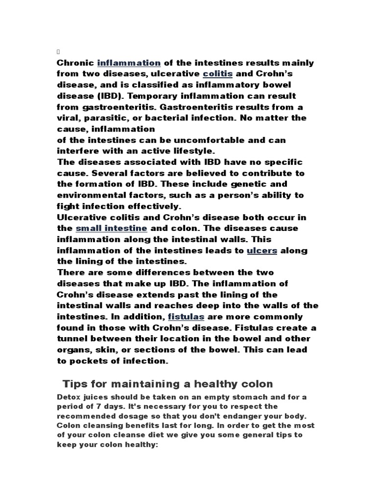 Chronic Inflammation of The Intestines Results Mainly From Two Diseases ...