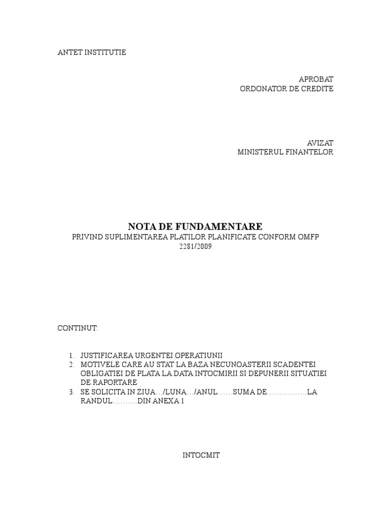Nota de Fundamentare-Model | PDF