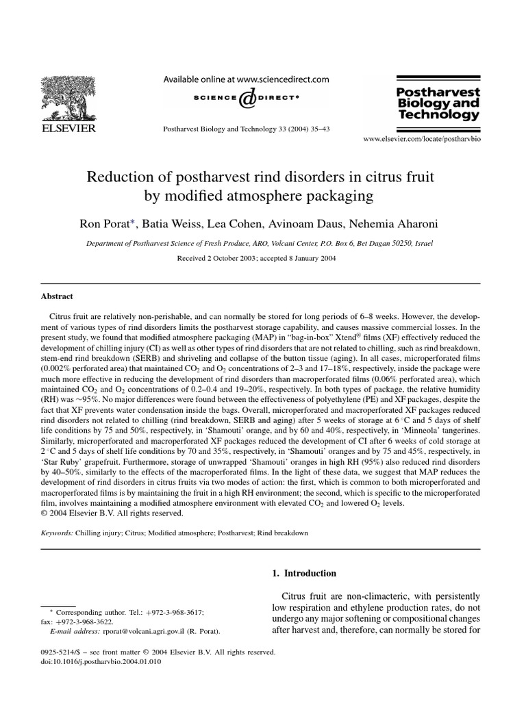 Reduction of Postharvest Rind Disorders in Citrus Fruit by Modified ...