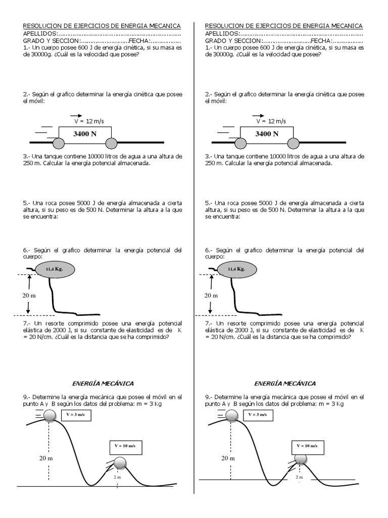 Ejercicios de Energía Mecánica | PDF | Energía potencial | Masa