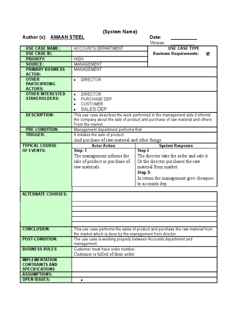 Business Use Case Template | PDF