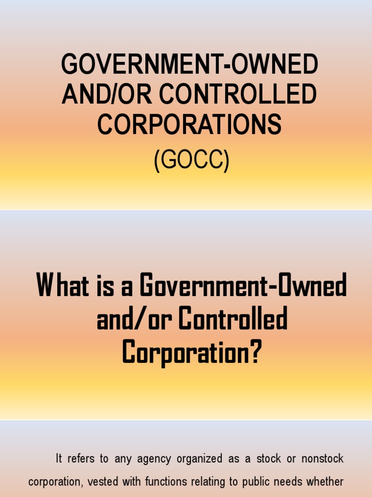Government-Owned And/Or Controlled Corporations: (GOCC) | PDF ...