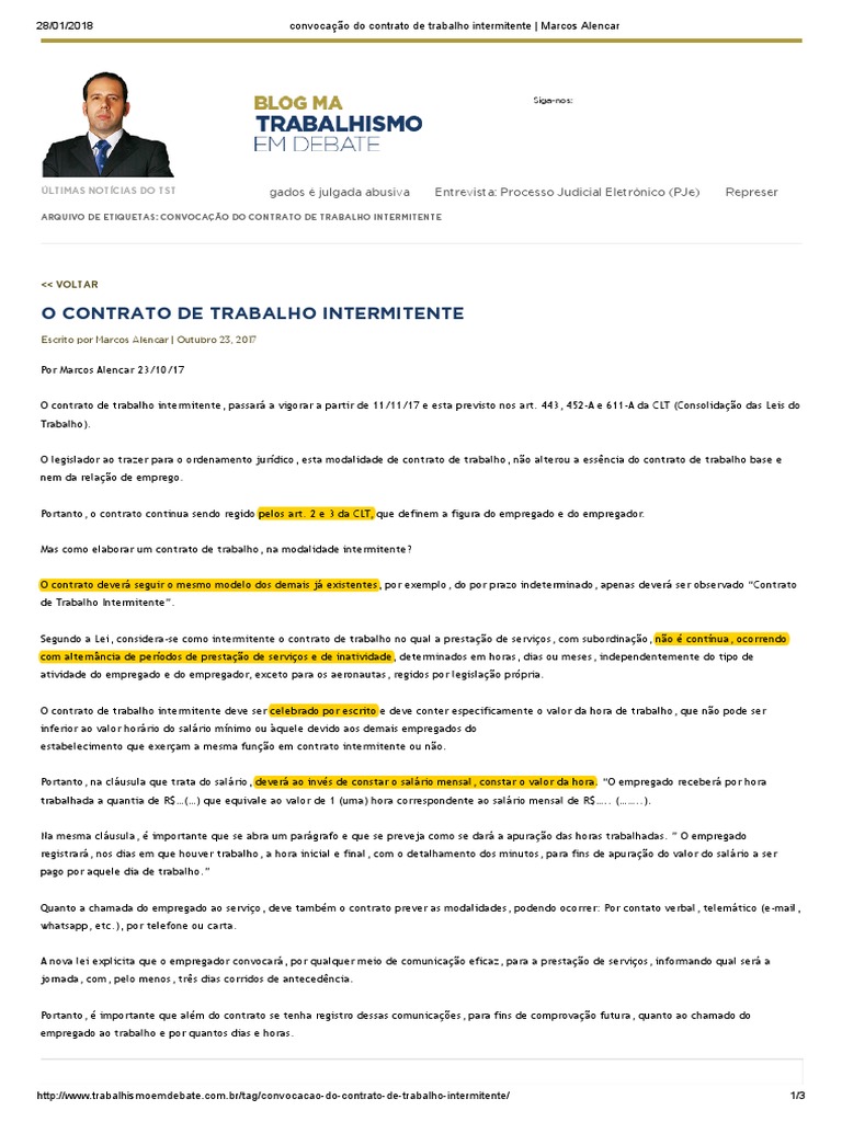 Contrato de Trabalho Intermitente | PDF | Férias trabalhistas | Governo