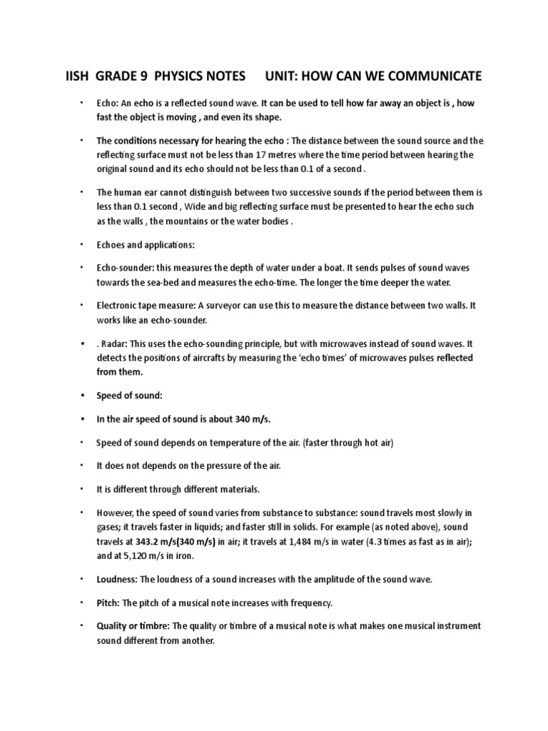 Grade 9 Physics Notes Unit How Can We Communicate | PDF | Refraction ...