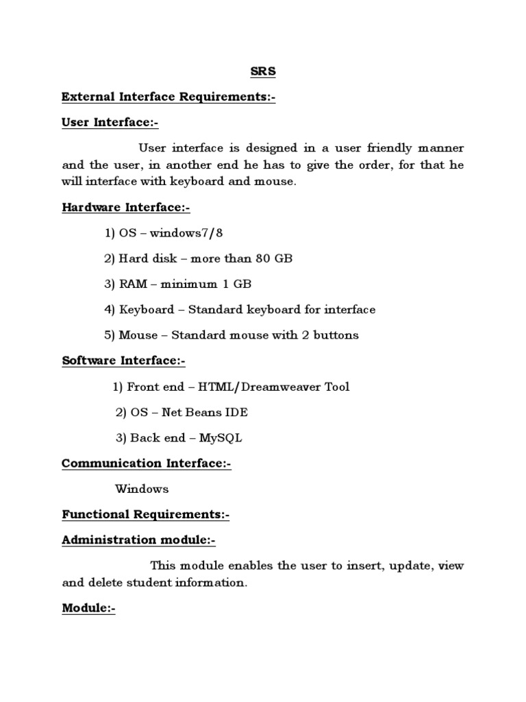 SRS External Interface Requirements:-User Interface | PDF