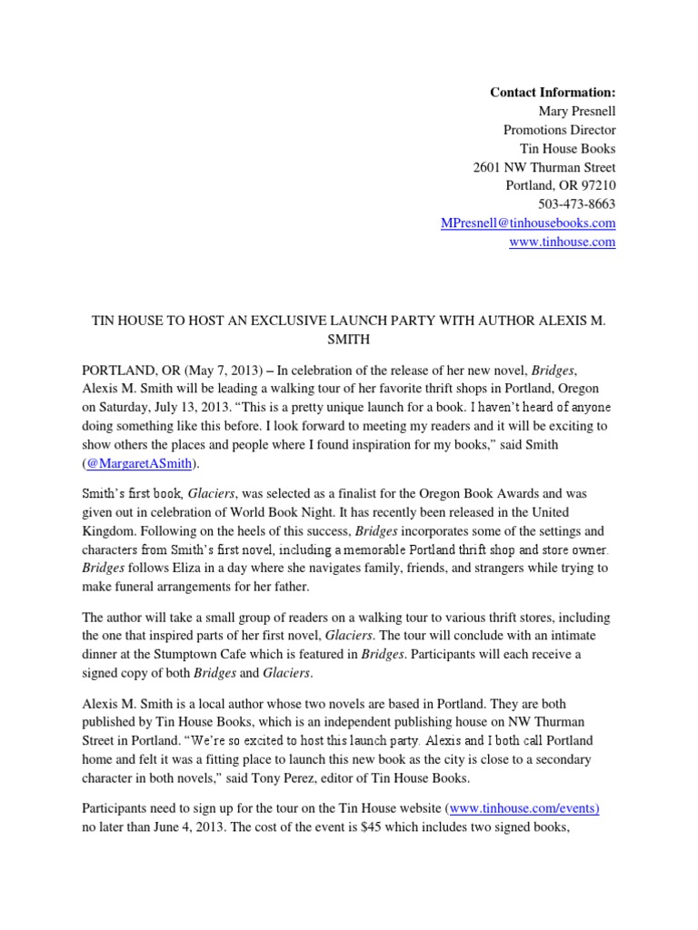 Mock Press Release | PDF | Portland | Publishing