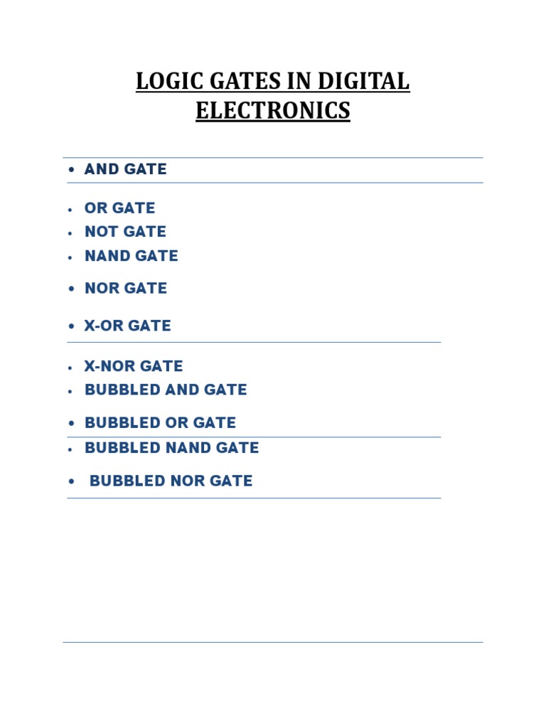 Overview of Logic Gates in Electronics | PDF | Logic Gate | Digital ...