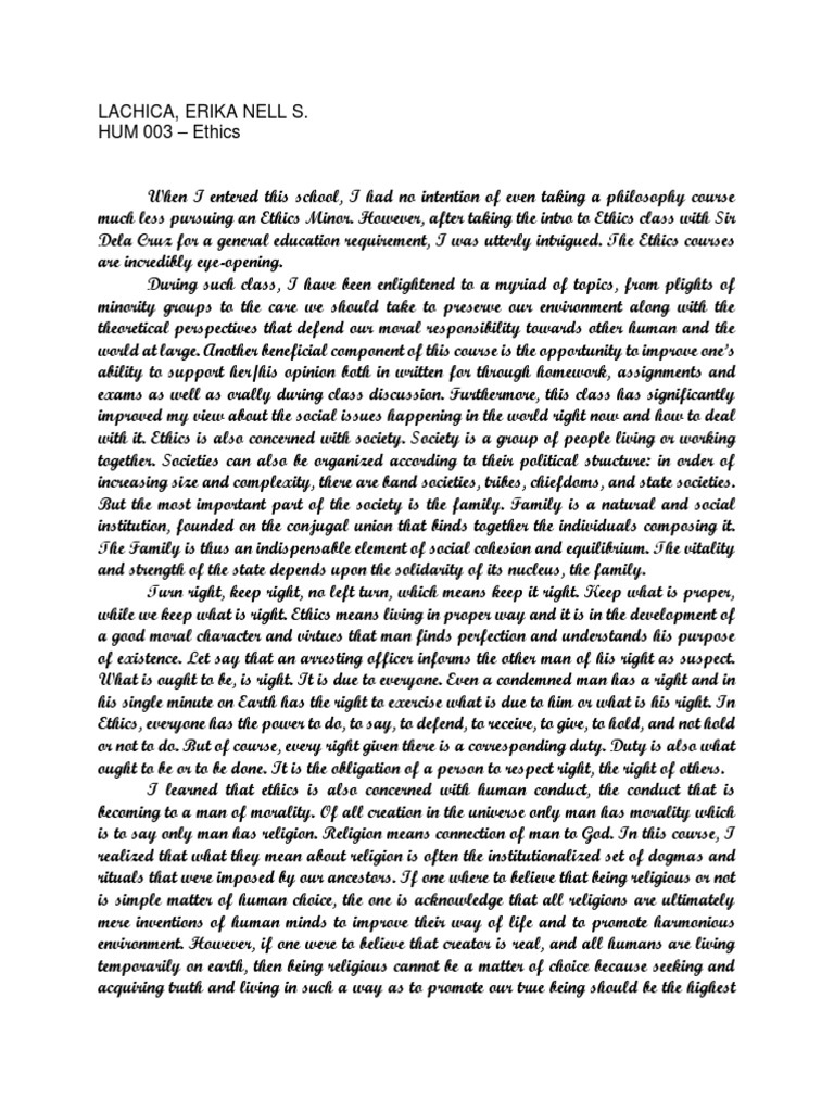 ETHICS - Reflection Paper | PDF | Stereotypes | Human