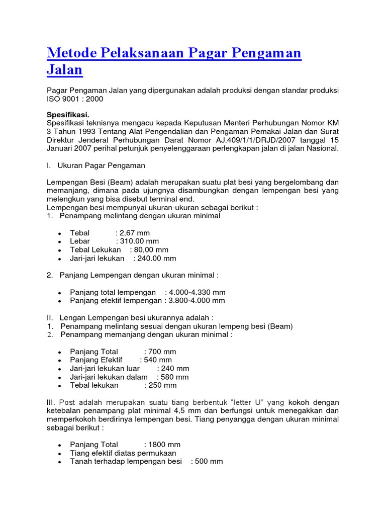 Metode Pelaksanaan Pagar Pengaman Jalan | PDF