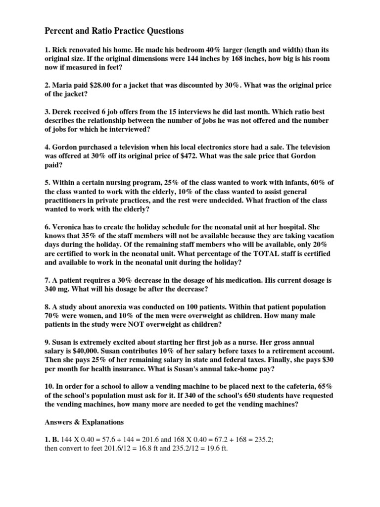 Percent and Ratio Practice Questions | PDF | Neonatal Intensive Care ...