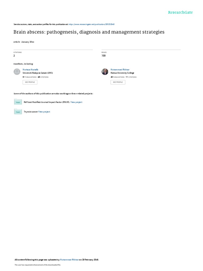 Brain Abscess: Pathogenesis, Diagnosis and Management Strategies | PDF ...