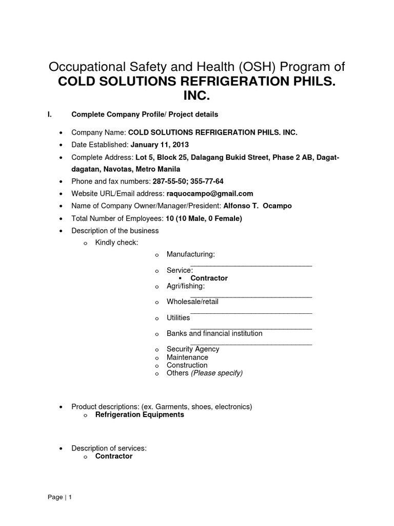 Template OSHprogram | PDF | Occupational Safety And Health | Personal ...