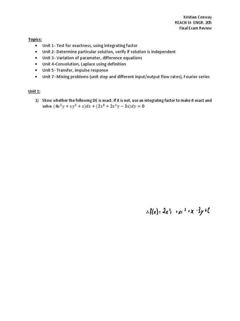 Final Exam Review for Differential Equations: Methods and Applications ...